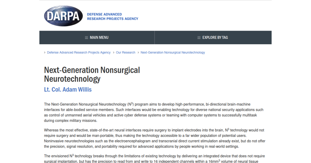 DARPA – Next-Generation Nonsurgical Neurotechnology (N3 ...